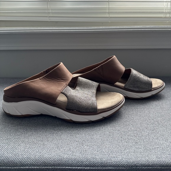 Bionica | Shoes | Bionica Tan And Silver Slip On Sandals | Poshmark